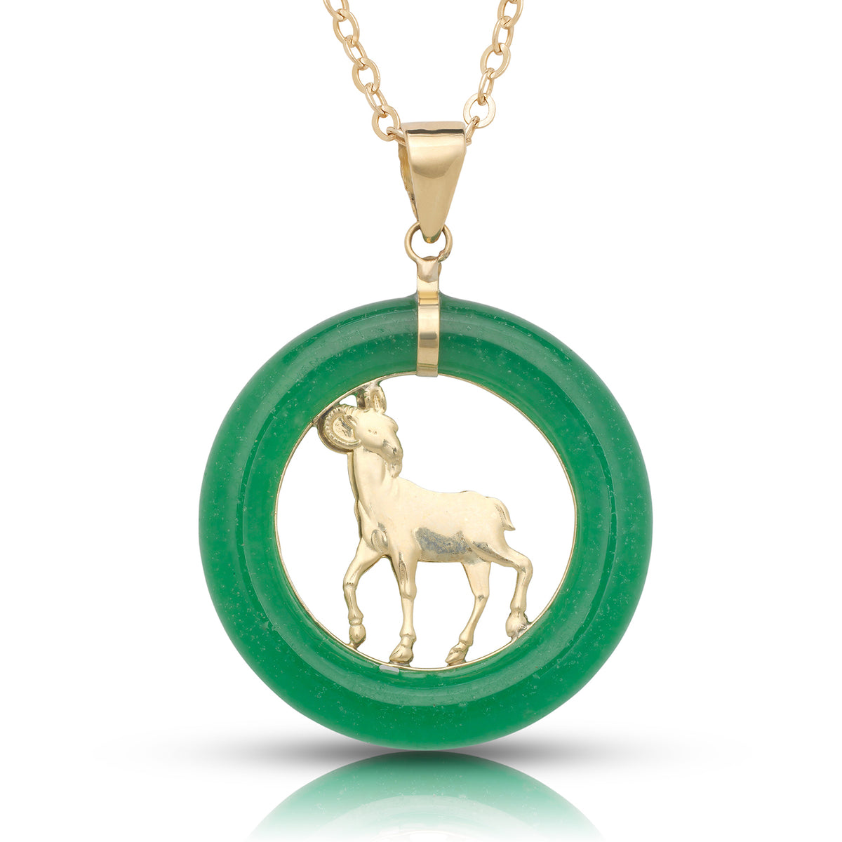 14K Gold Jade Round Ram Pendant – Noble Palace Inc
